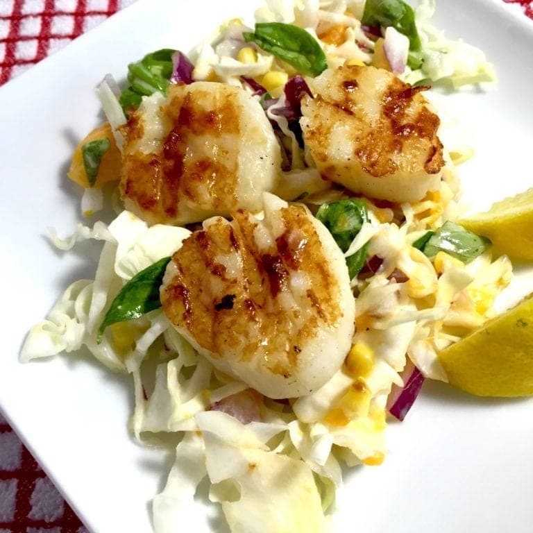 Sautéed Scallops with Mango Slaw